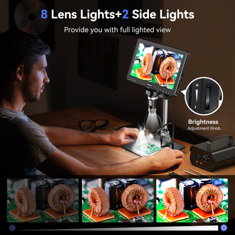 TOMLOV DM9 Max 10.1" HD IPS HDMI Digital Microscope 1500X, 20MP Coin M