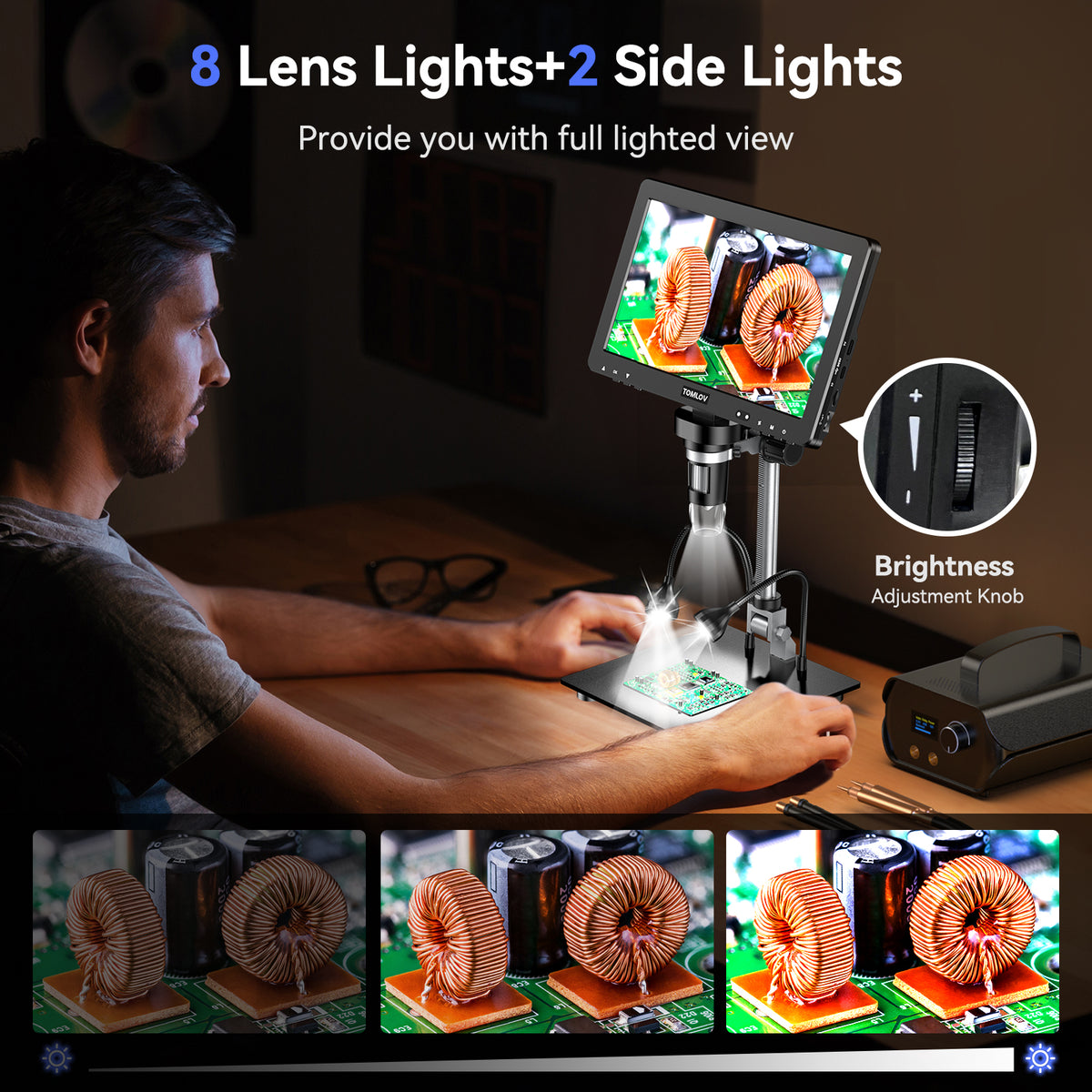 TOMLOV DM9 Max 10.1" HD IPS HDMI Digital Microscope 1500X, 20MP Coin M