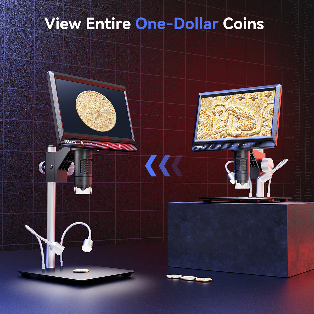 Tomlov Coin Microscope: 1300X Digital Microscope w/ Screen