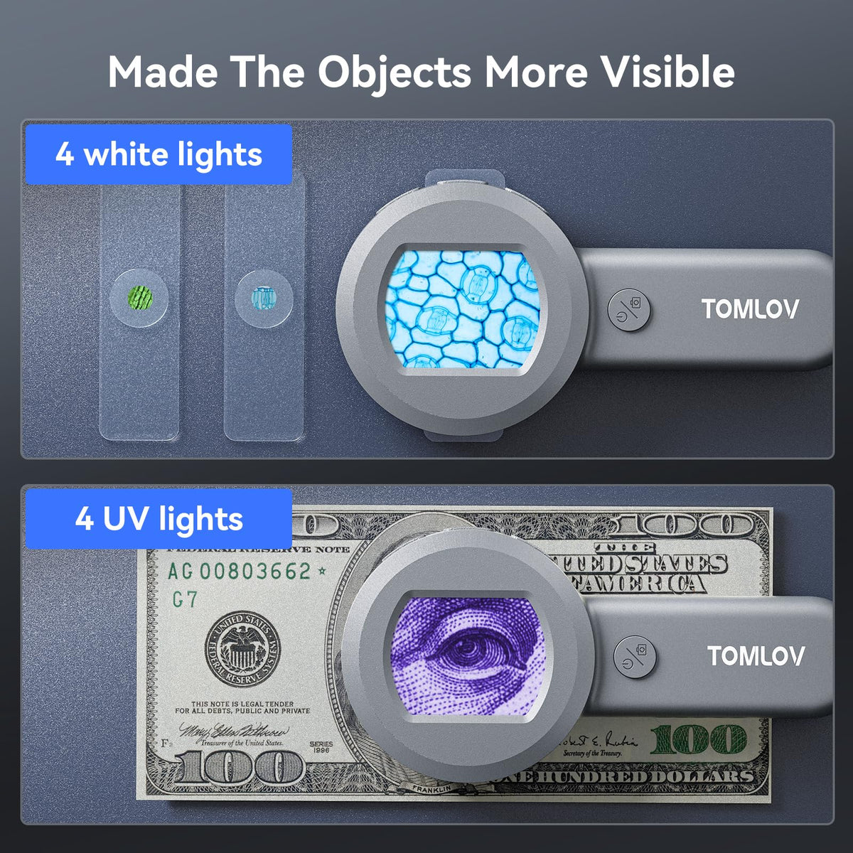 TOMLOV P10 2" LCD Digital Microscope 100X Pocket Magnifying Glass with