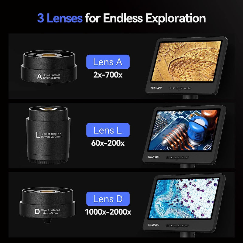 TOMLOV DM602 Flex 10.1" HDMI Soldering Microscope – 2000X