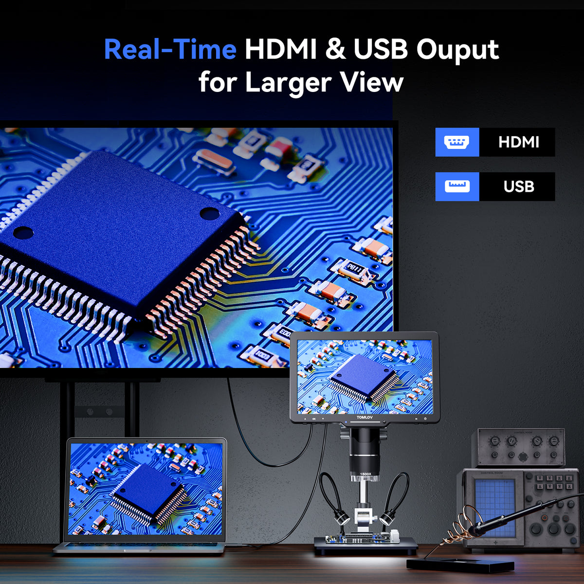 TOMLOV TriL110 10.1" 2K HDMI Digital Microscope with 3 Lenses