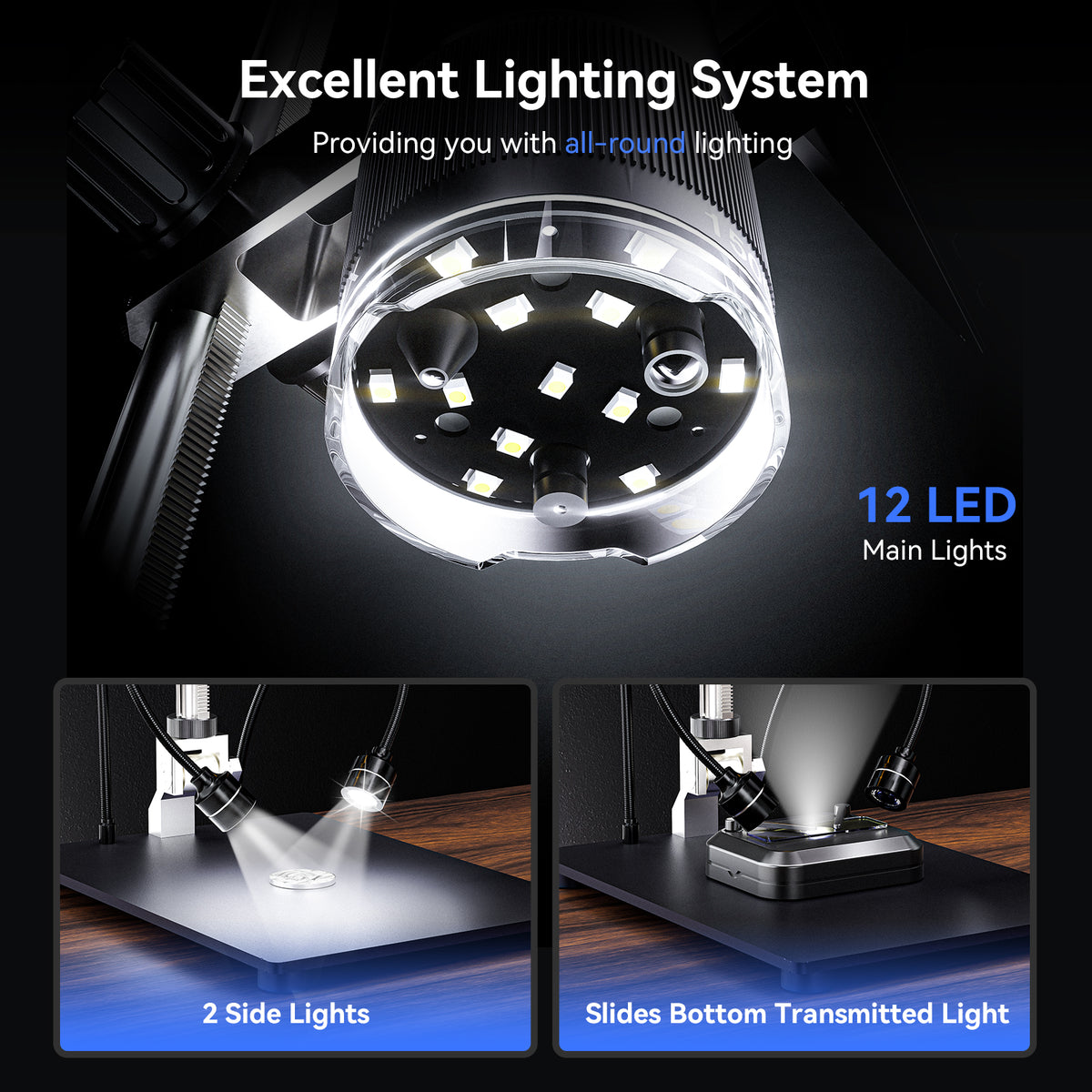 TOMLOV TriL110 10.1" 2K HDMI Digital Microscope with 3 Lenses
