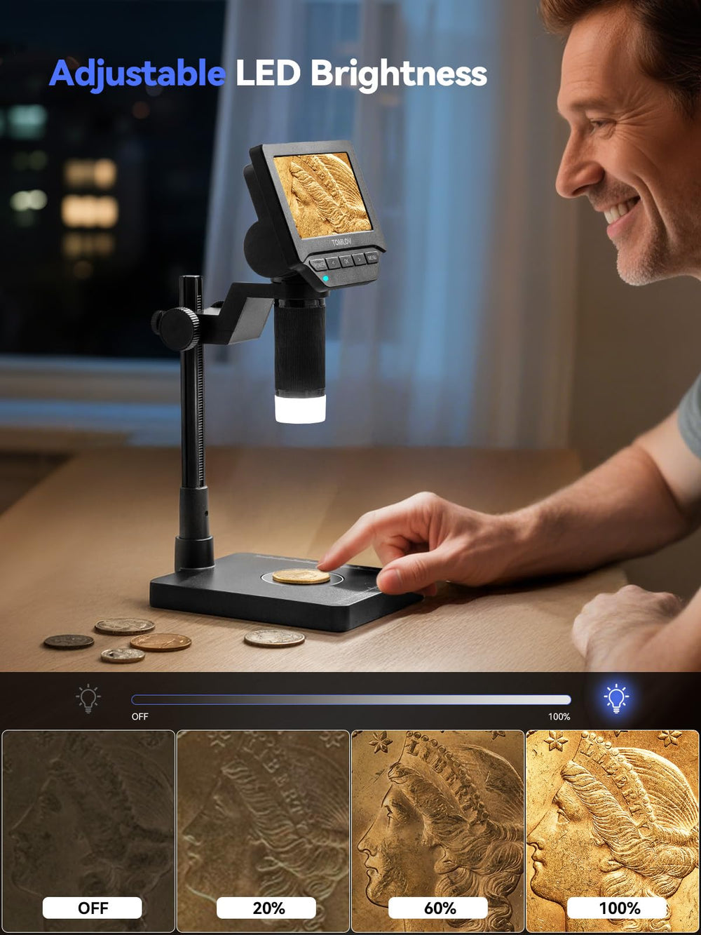 TOMLOV DM4W 4.3" Coin Microscope Weighing Scope for Collectors, Jewele