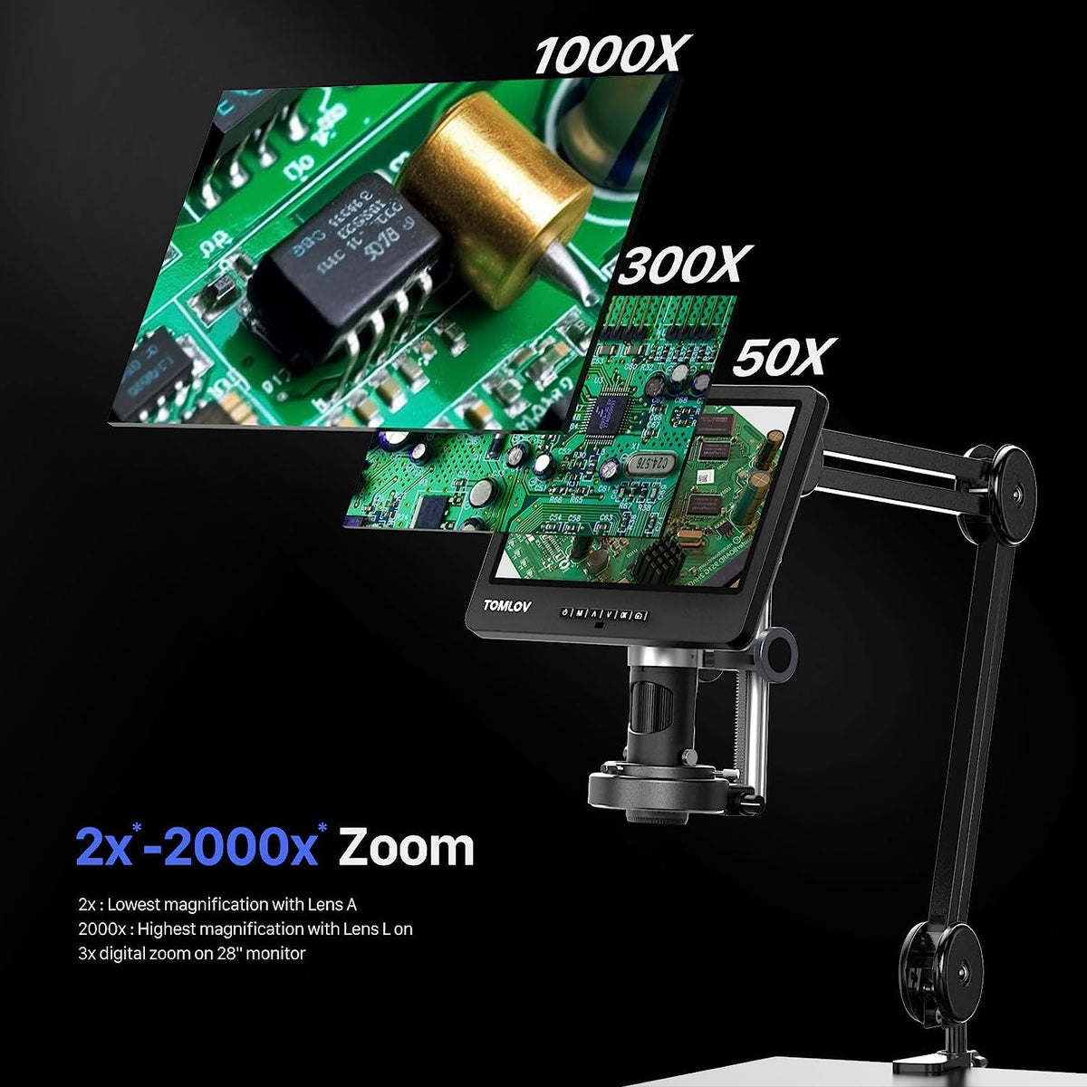 TOMLOV DM602 Flex 10.1" HDMI Soldering Microscope – 2000X