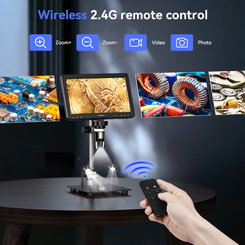 TOMLOV DM9 Max 10.1" HD IPS HDMI Digital Microscope 1500X, 20MP Coin M