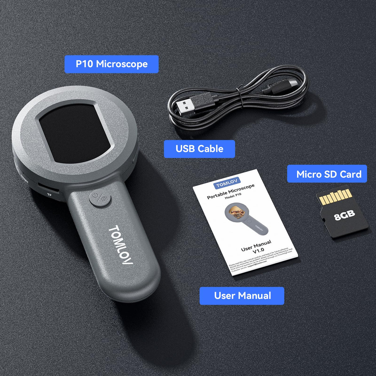 TOMLOV P10 2" LCD Digital Microscope 100X Pocket Magnifying Glass with