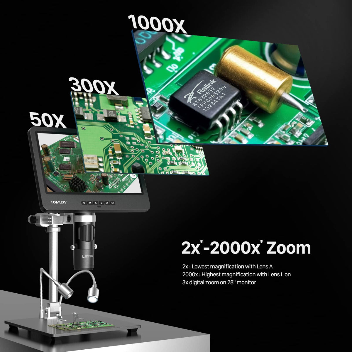 TOMLOV DM602 Pro 10.1" HDMI Digital Microscope – 2000X Zoom