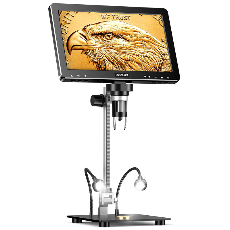 TOMLOV DM9 Max 10.1" HD IPS HDMI Digital Microscope 1500X, 20MP Coin M