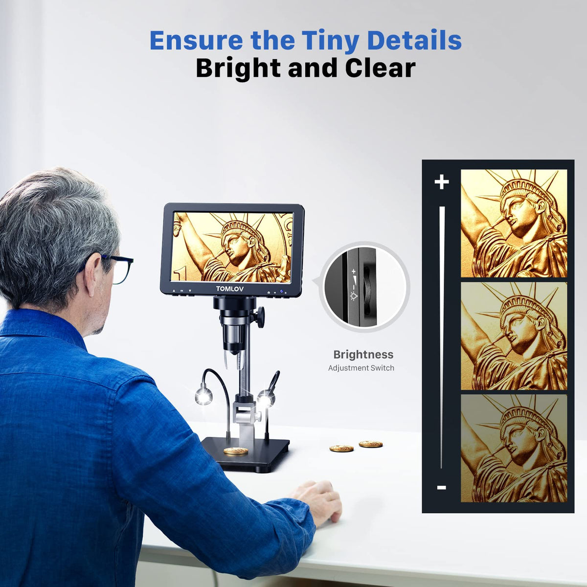 TOMLOV DM9 Pro Digital Microscope | 1200X Zoom & Full Coin View
