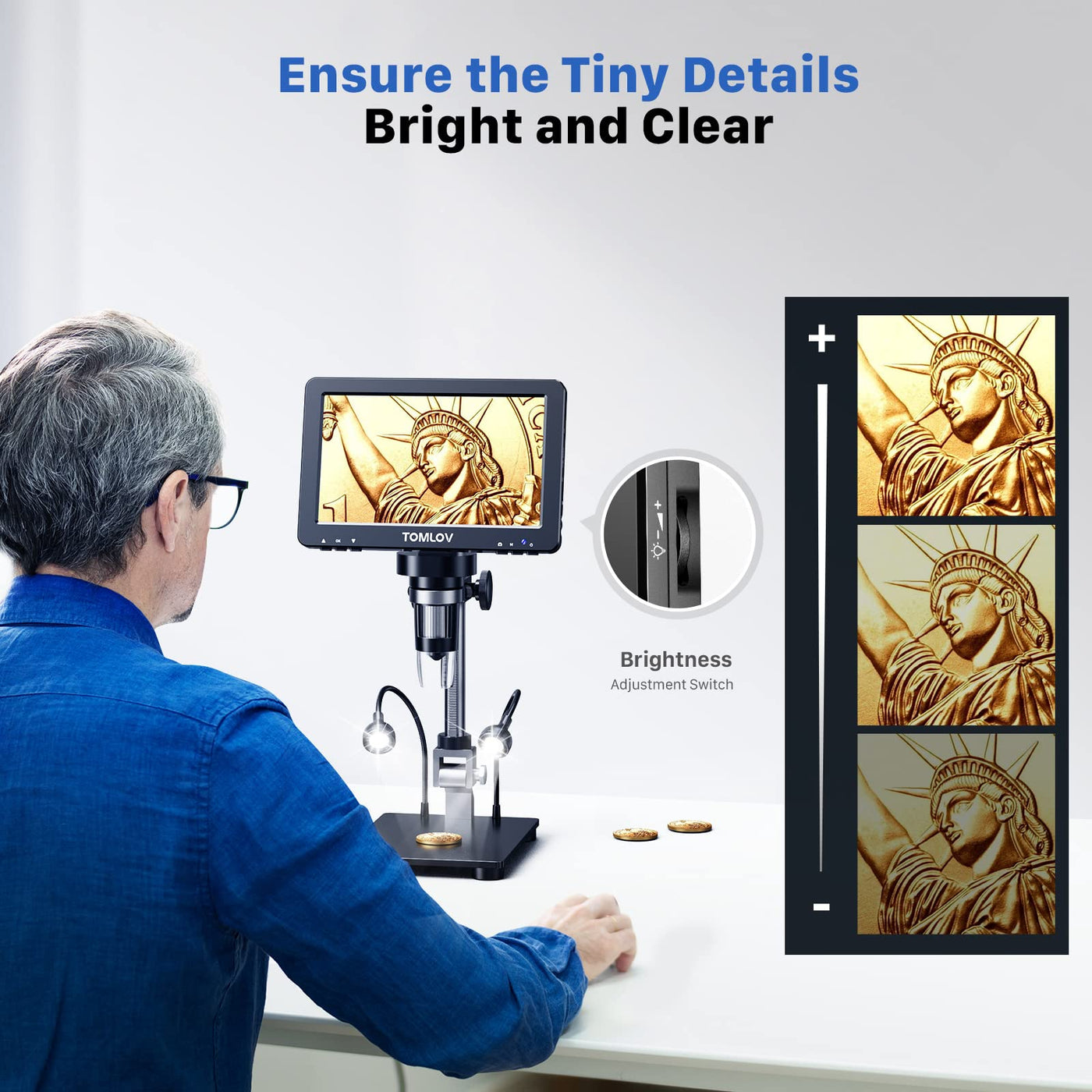 TOMLOV DM9 Pro Digital Microscope | 1200X Zoom & Full Coin View