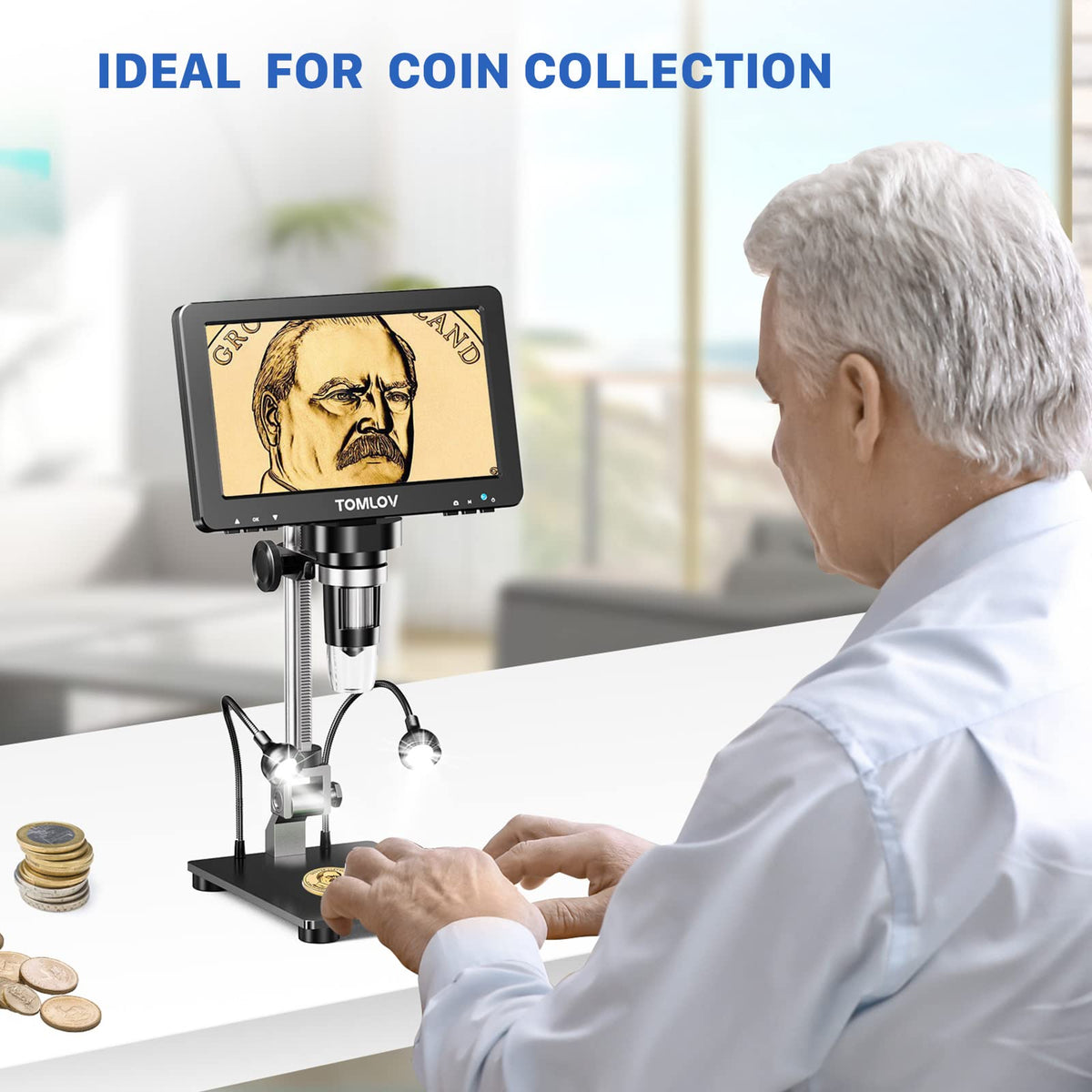 TOMLOV DM9 Pro Digital Microscope | 1200X Zoom & Full Coin View
